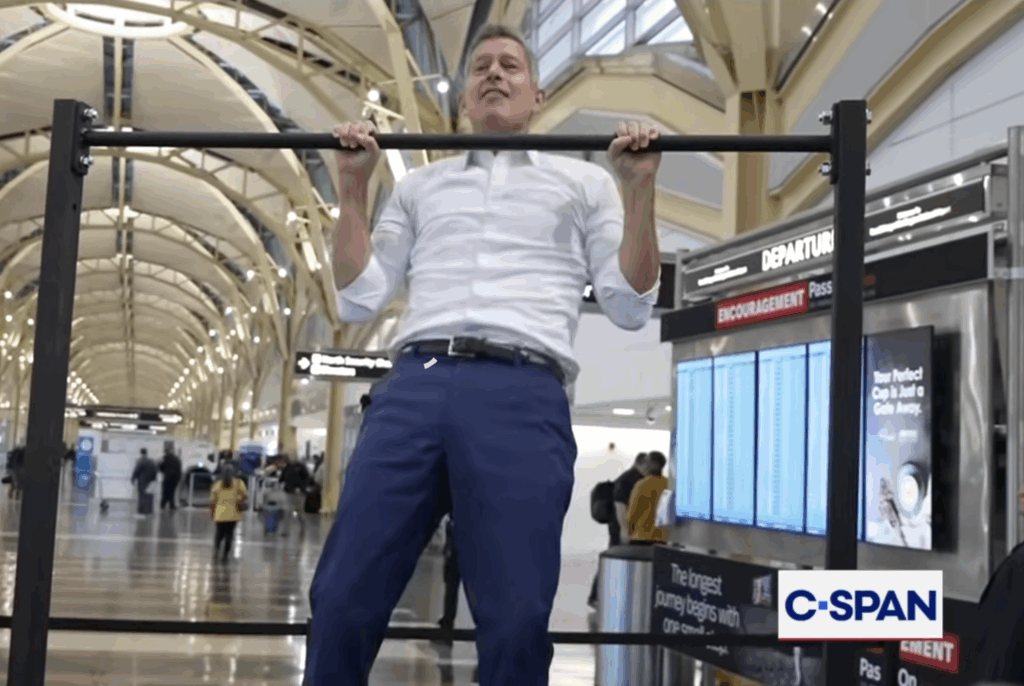 Why was DOT head Sean Duffy doing pull ups at Reagan Airport?